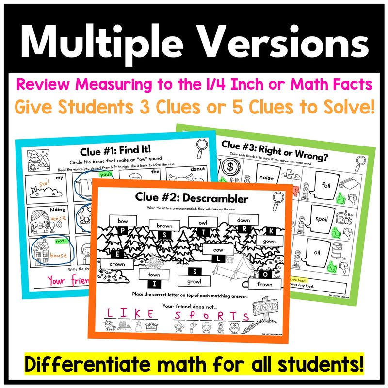 Camping Math Mystery 3rd Grade | Measuring Quarter Inch