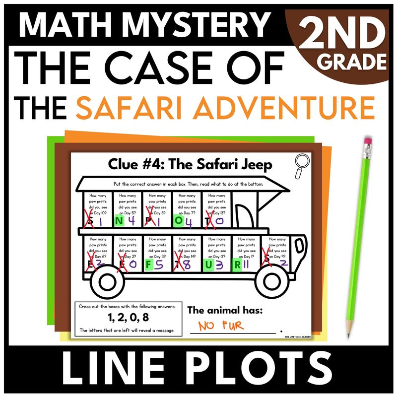2nd Grade Safari Math Mystery Line Plots - The Lifetime Learner
