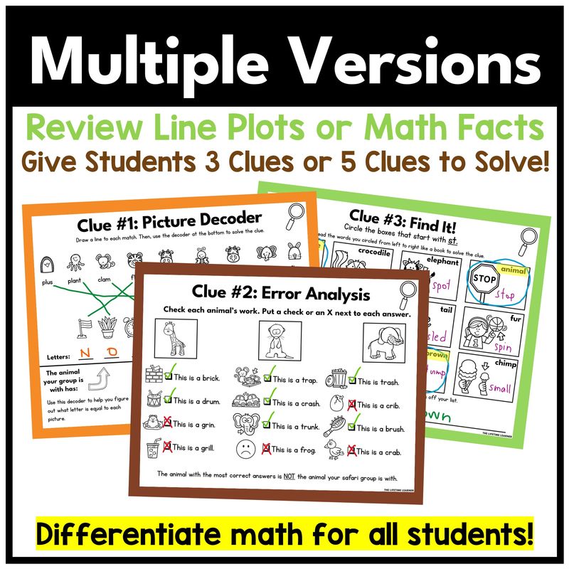 2nd Grade Safari Math Mystery Line Plots - The Lifetime Learner