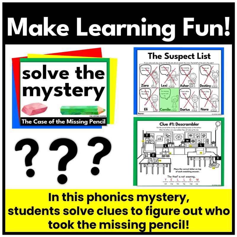 Back to School CVC Words Mystery Game | 1st Grade Reading