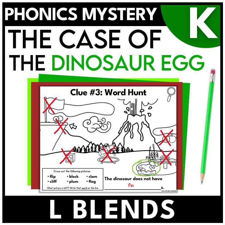 Dinosaur Phonics Mystery Kindergarten | L Blends