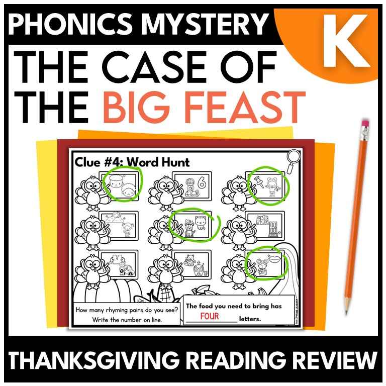 Thanksgiving Phonics Mystery Kindergarten | Reading Game