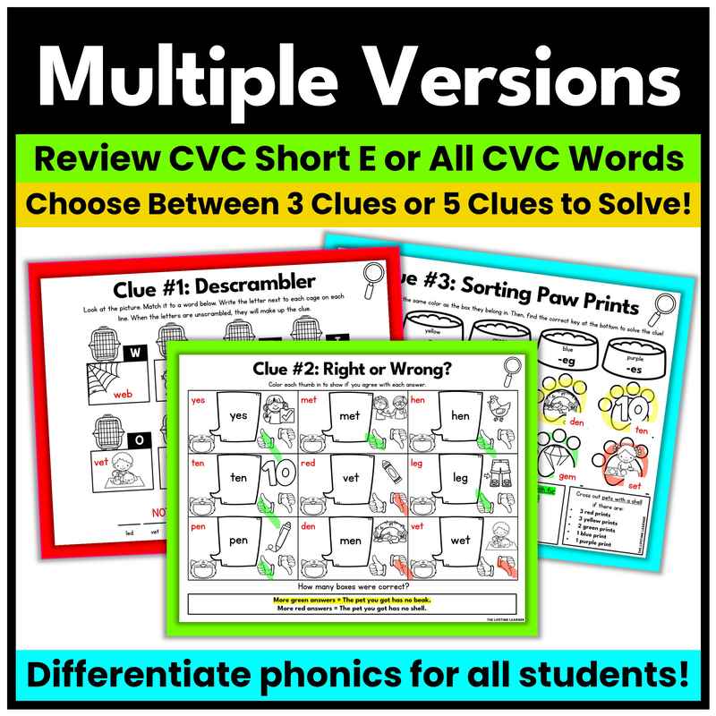 Pet Phonics Mystery Kindergarten | CVC Short E Words