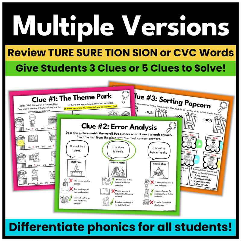 Theme Park Phonics Mystery 2nd Grade | Final Stable Syllable Activity