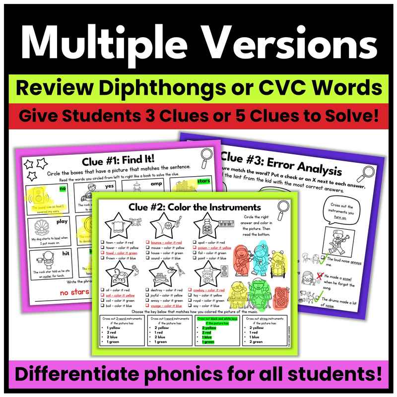 Rock Star Phonics Mystery 2nd Grade | Diphthongs Activity