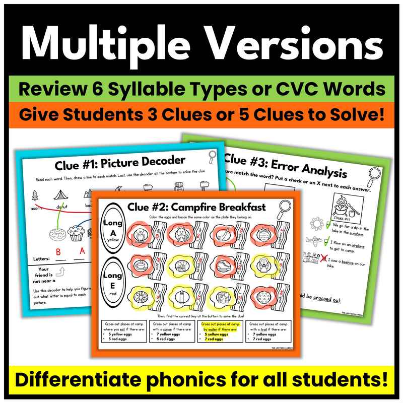 Camping Phonics Mystery 2nd Grade | 6 Syllable Types Activity