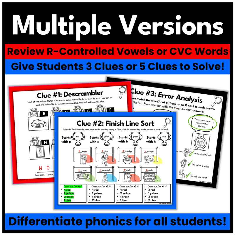 Race Car Phonics Mystery 2nd Grade | Trigraphs Activity