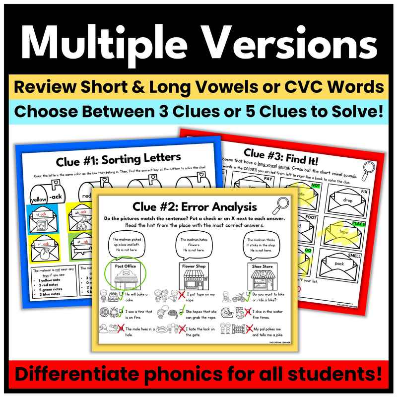 Mailman Phonics Mystery 2nd Grade | Short and Long Vowels Activity