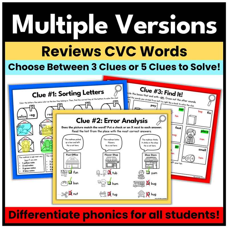 Mailman CVC Words Mystery Game | Kindergarten Reading