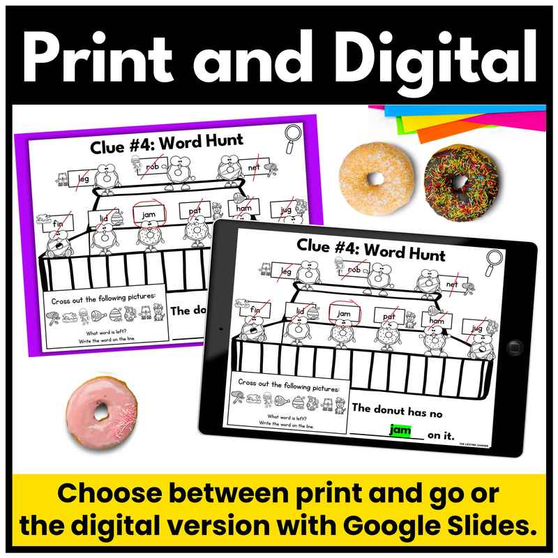 Donut CVC Words Mystery Game | Kindergarten Reading