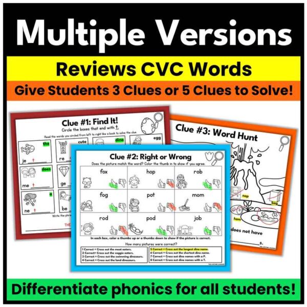 CVC Words Dinosaur Phonics Mystery