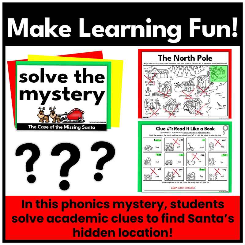 Christmas CVC Words Mystery Game | Kindergarten Reading