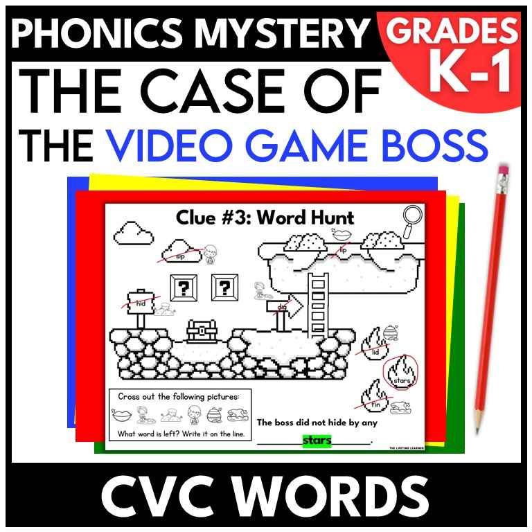 Video Game CVC Words Mystery Game | Kindergarten Reading