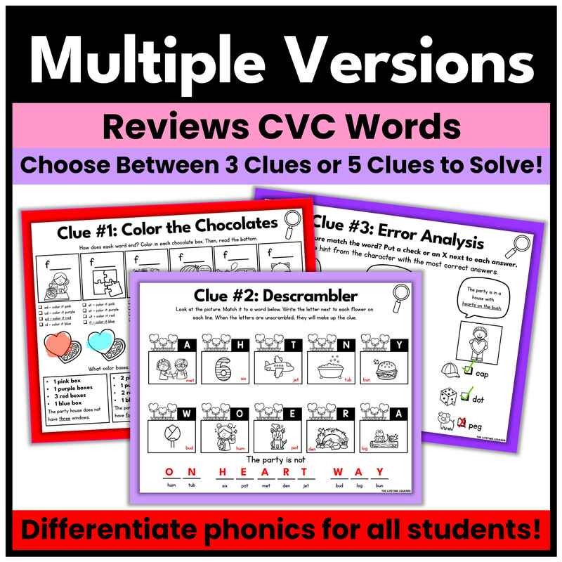CVC Words Valentine's Day Phonics Mystery