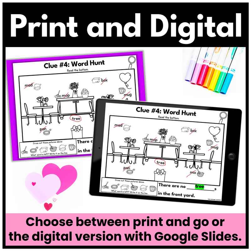 CVC Words Valentine's Day Phonics Mystery