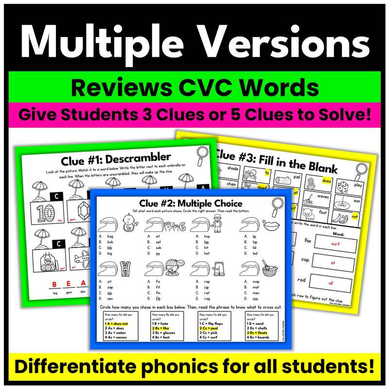 CVC Words Summer Phonics Mystery