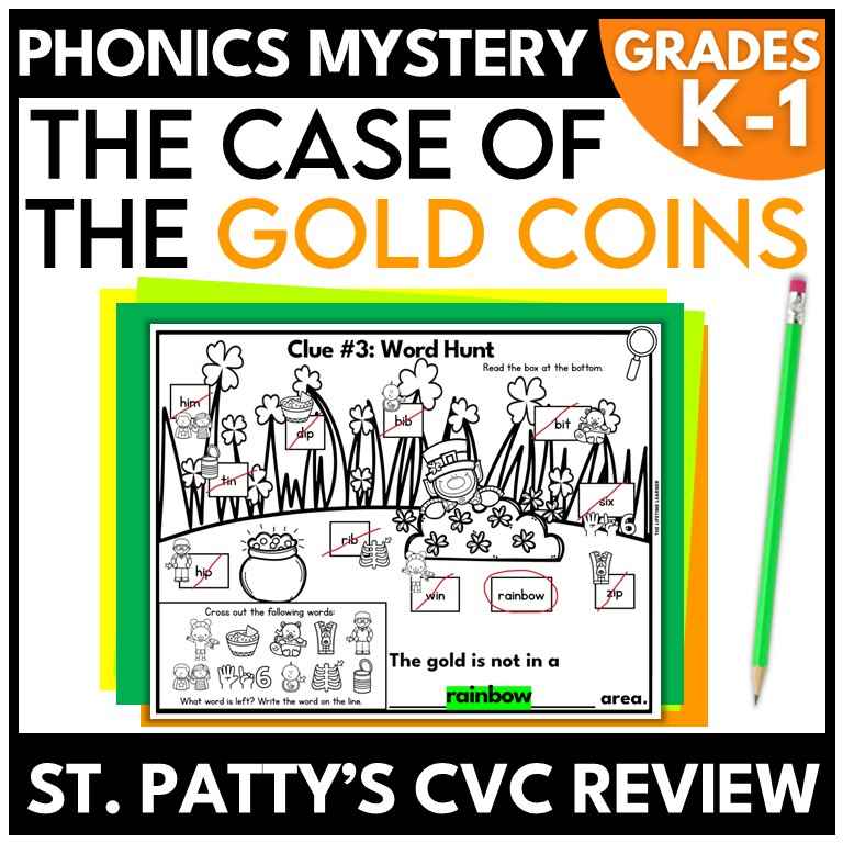 St. Patrick’s Day CVC Words Mystery Game | Kindergarten Reading