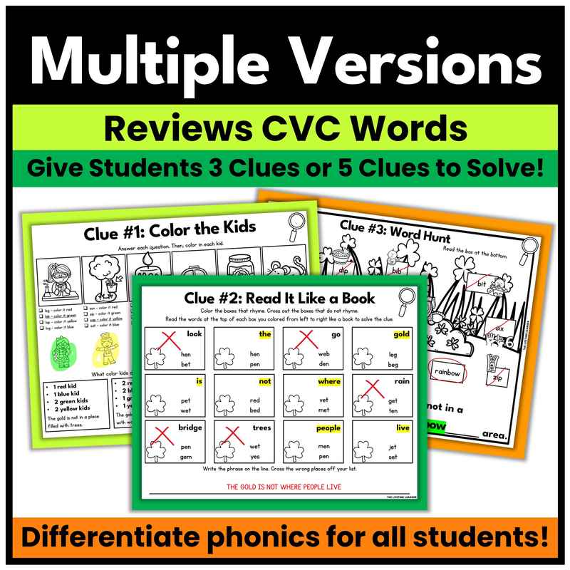 St. Patrick’s Day CVC Words Mystery Game | Kindergarten Reading