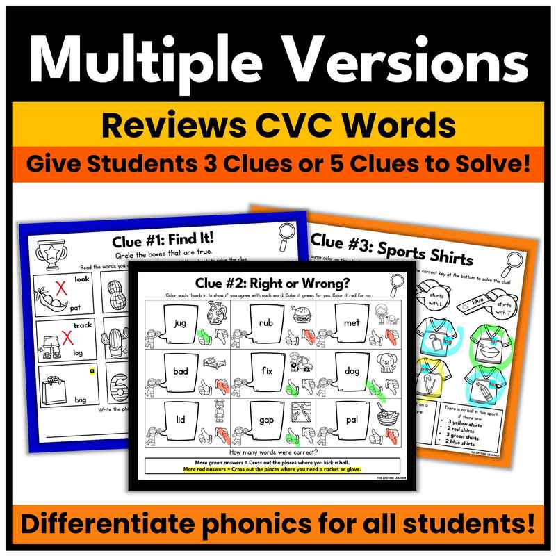 Sports CVC Words Mystery Game | Kindergarten Reading