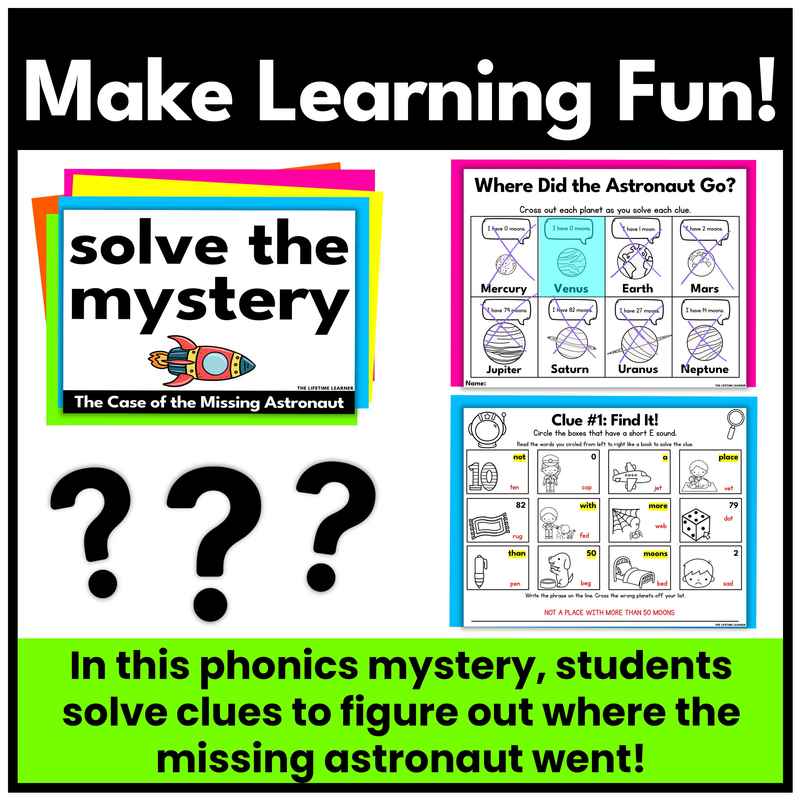 Outer Space CVC Words Mystery Game | Kindergarten Reading