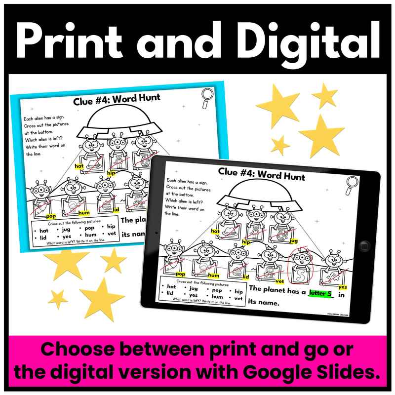 Outer Space CVC Words Mystery Game | Kindergarten Reading