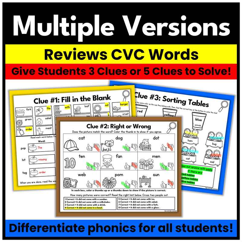 Restaurant CVC Words Mystery Game | Kindergarten Reading