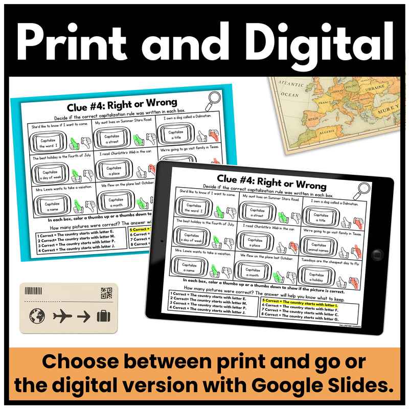 Capitalization Rules Grammar Mystery 2nd and 3rd Grade | Travel Activity