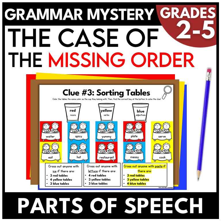 Parts of Speech Restaurant Grammar Mystery - The Lifetime Learner
