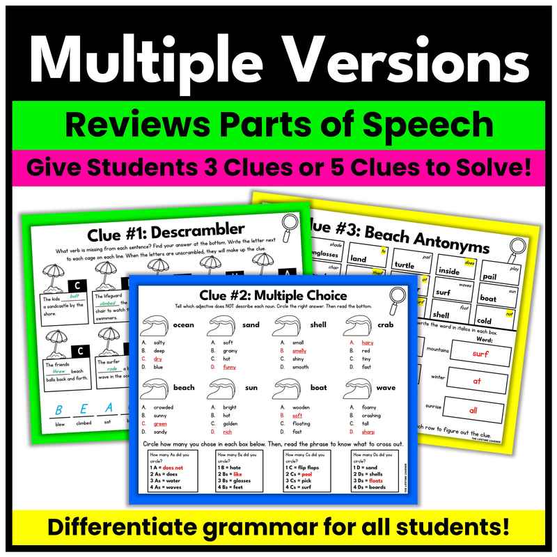 Summer Parts of Speech Mystery | Escape Room Activity