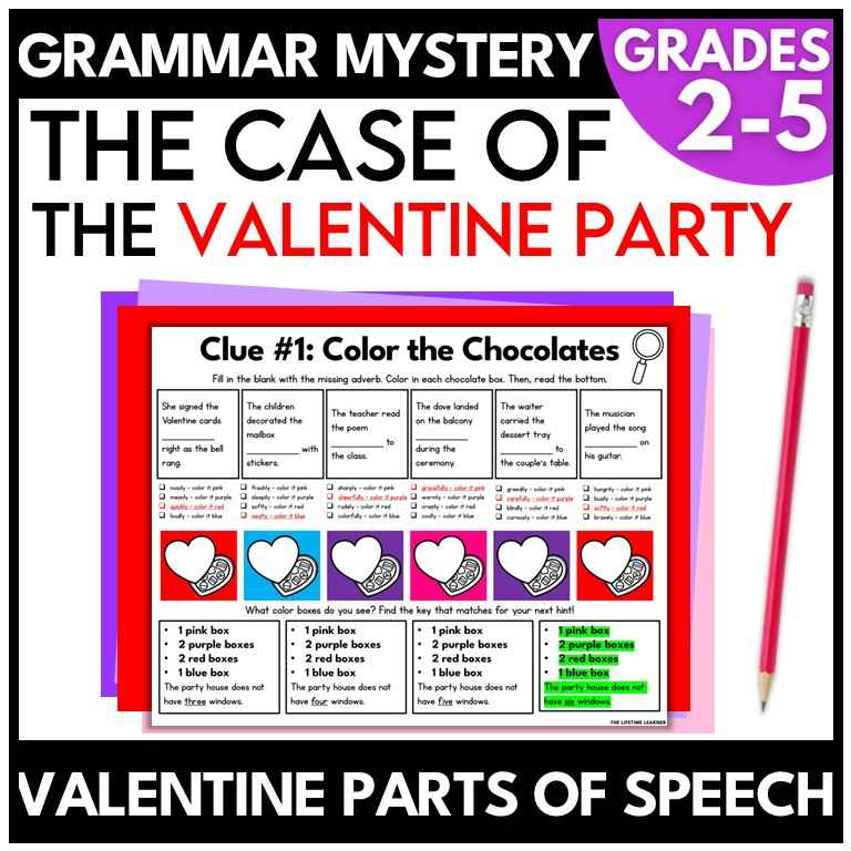 Parts of Speech Valentine's Day Grammar Mystery - The Lifetime Learner
