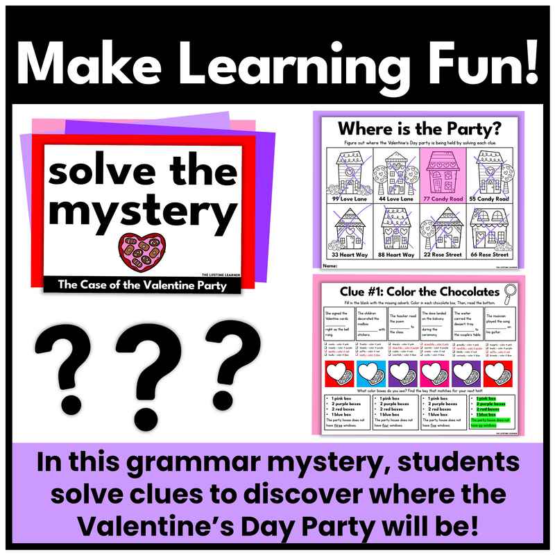Parts of Speech Valentine's Day Grammar Mystery - The Lifetime Learner