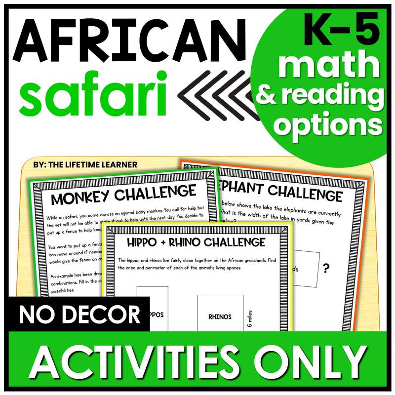 Safari Classroom Transformation Worksheets ONLY