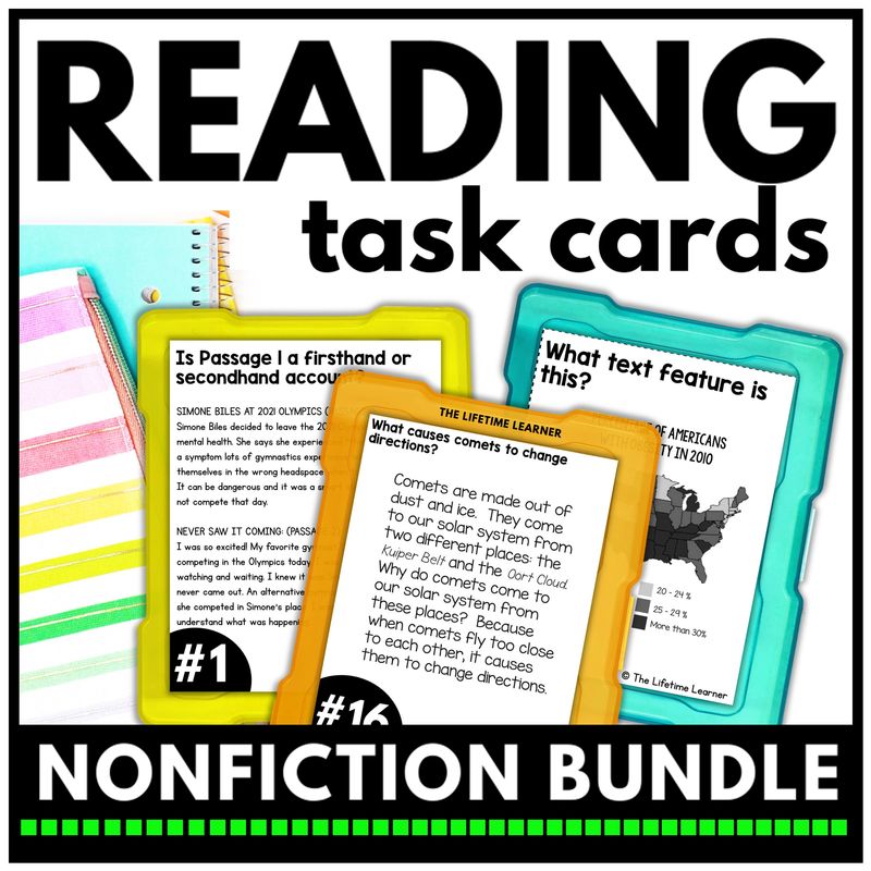 Nonfiction Reading Task Cards Bundle 3rd 4th 5th Grade